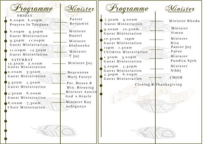 Programme and Hymns | PosterMyWall