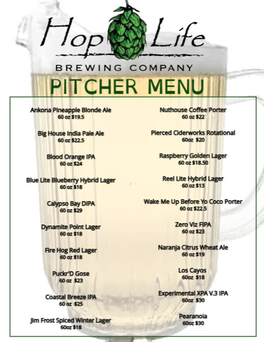 Pitcher Menu | PosterMyWall