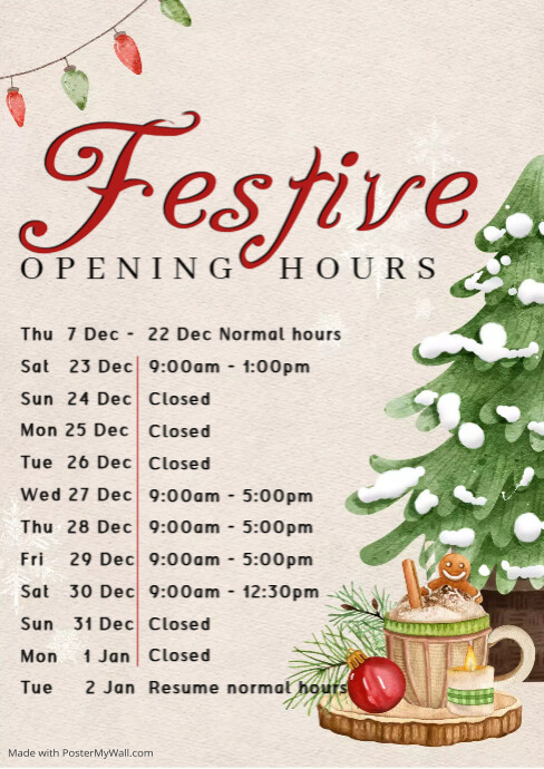 CHRISTMAS TRADING HOURS DESIGN TEMPLATE | PosterMyWall