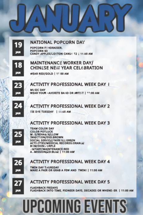 Copy of January Upcoming Event Planner Flyer (1) | PosterMyWall