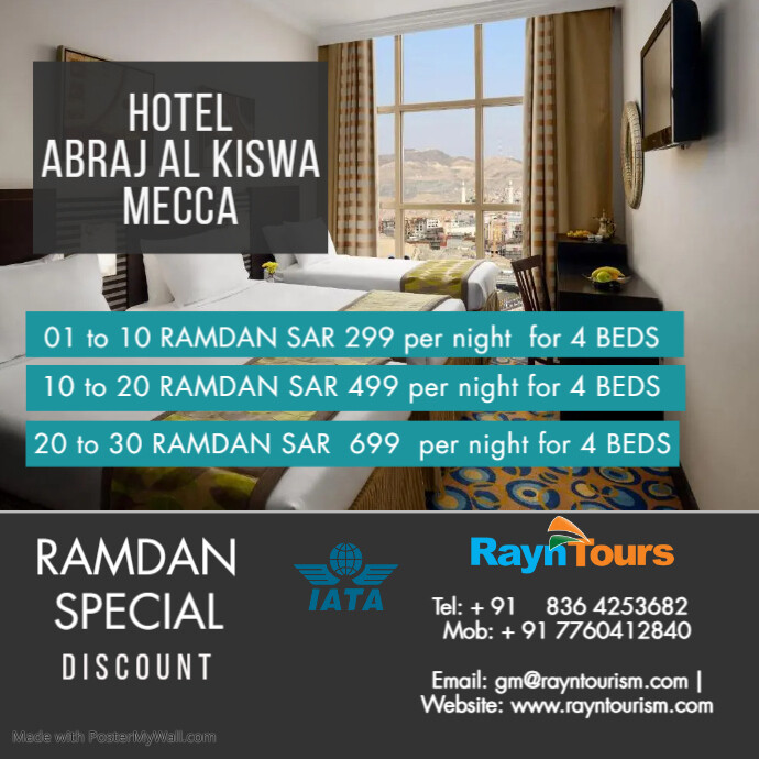 Blue and white hotel room promo Instagram pos | PosterMyWall