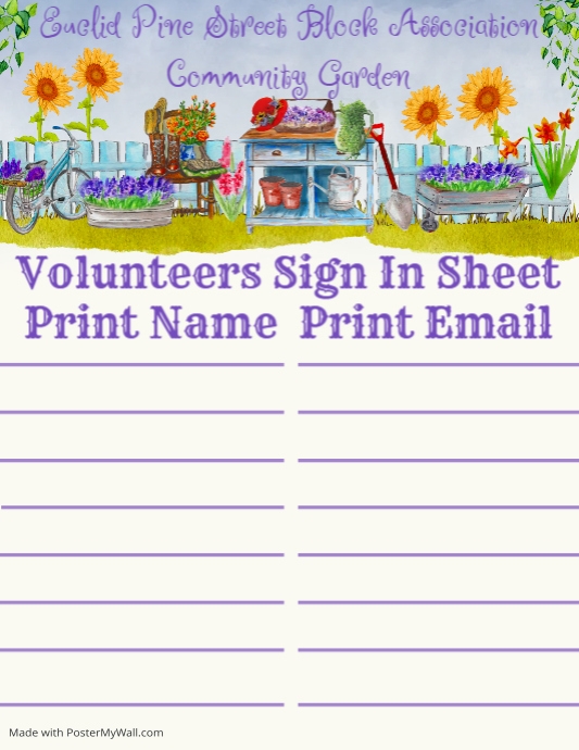 Community Garden Volunteer Sign Up Sheet | PosterMyWall