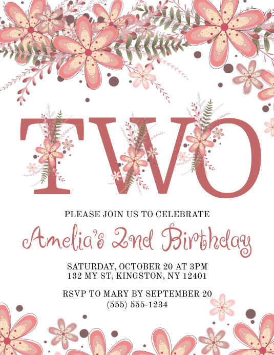 2nd Pink Floral Birthday Invitation Template | PosterMyWall