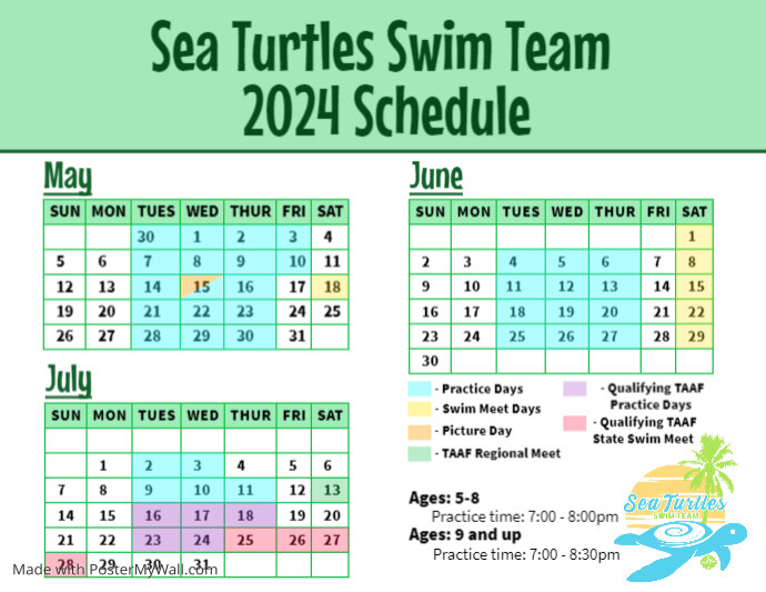 sea turtles swim team schedule | PosterMyWall