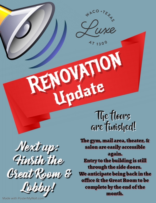 08.2021 RENOVATION UPDATE | PosterMyWall