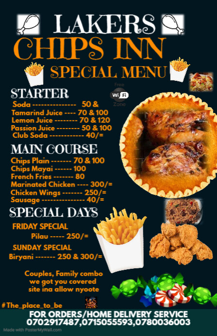 LAKERS CHIPS INN MENU | PosterMyWall