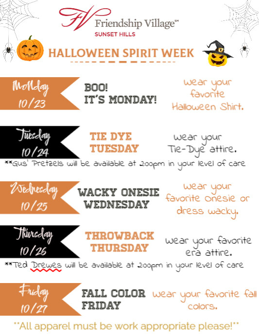 Spirit week schedule | PosterMyWall