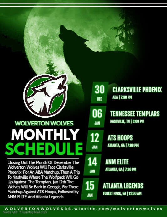 WOLVES SCHEDULEl Schedule (1) | PosterMyWall