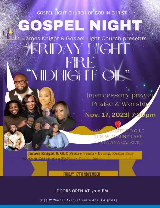 Purple and Gold Gospel Night Square Video | PosterMyWall