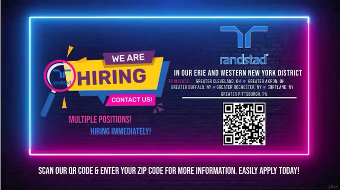 Erie & WNY Randstad Now Hiring Digital Design w/ QR Code | PosterMyWall