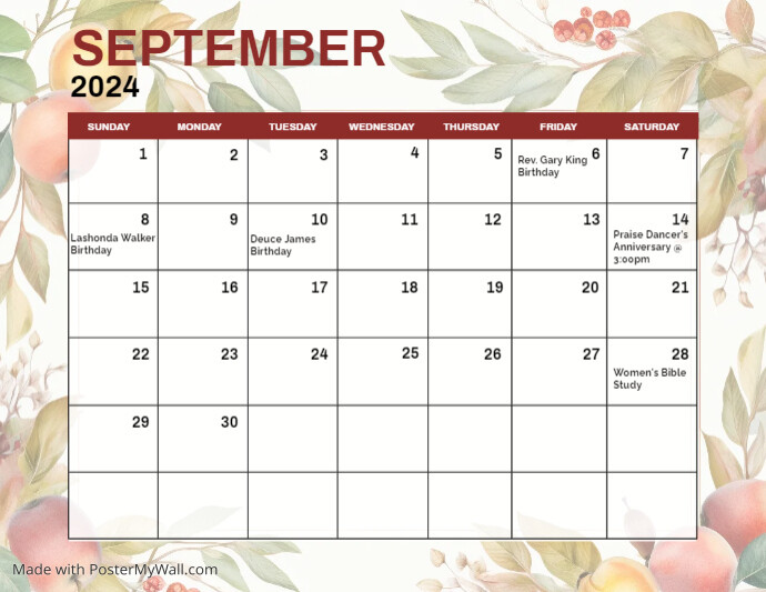 September 2024 Monthly Events Calendar | PosterMyWall