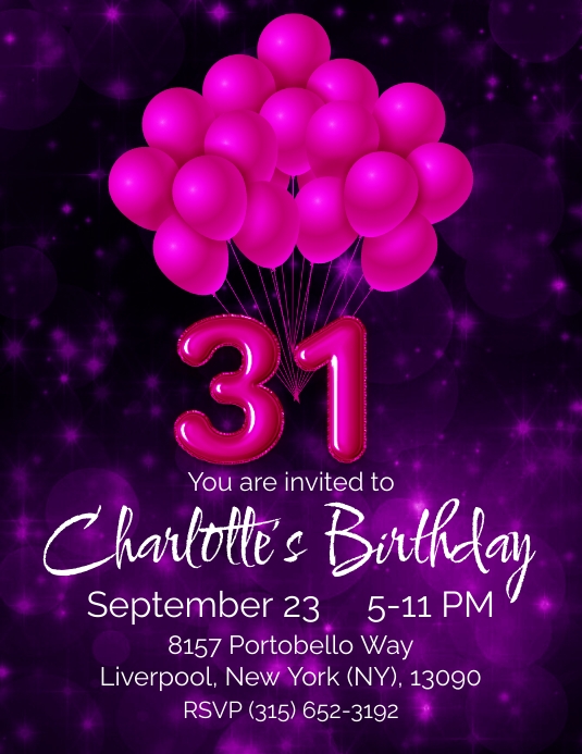 31st birthday party invitation blue balloon Template | PosterMyWall