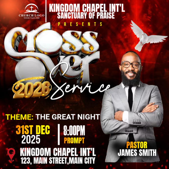 31st crossover night church service 2026 Template | PosterMyWall