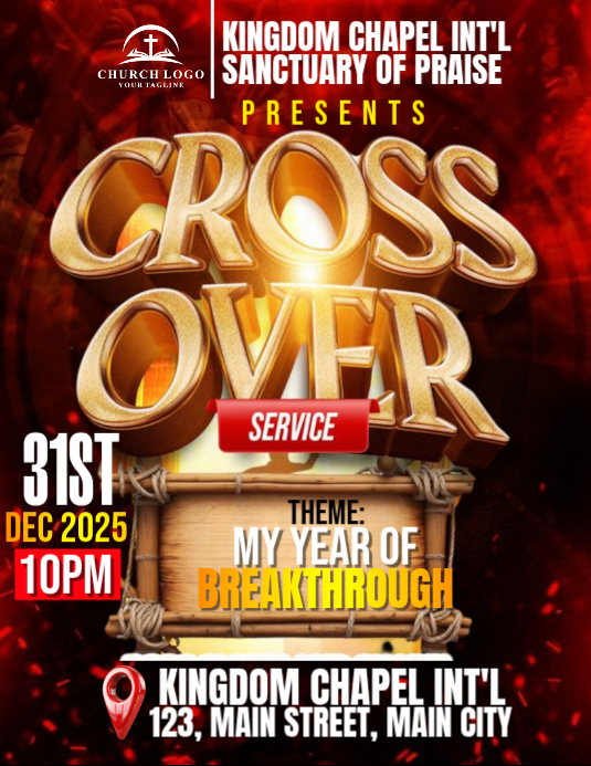 31st crossover night church service 2026 Template | PosterMyWall