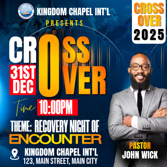 31st crossover night church service 2026 Template | PosterMyWall