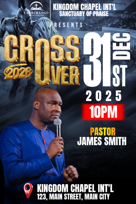 31st crossover night church service 2026 Template | PosterMyWall