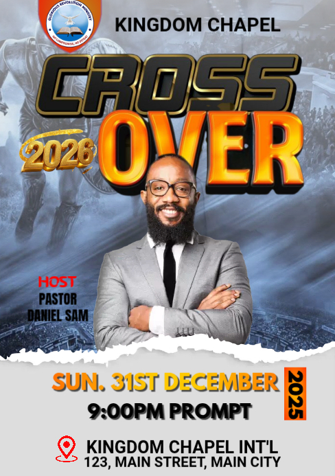31st crossover night church service 2026 Template | PosterMyWall