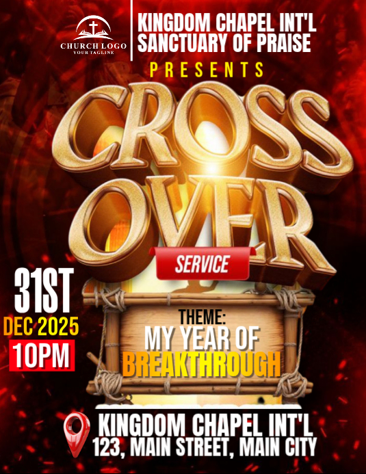 31st crossover night church service 2026 Template | PosterMyWall