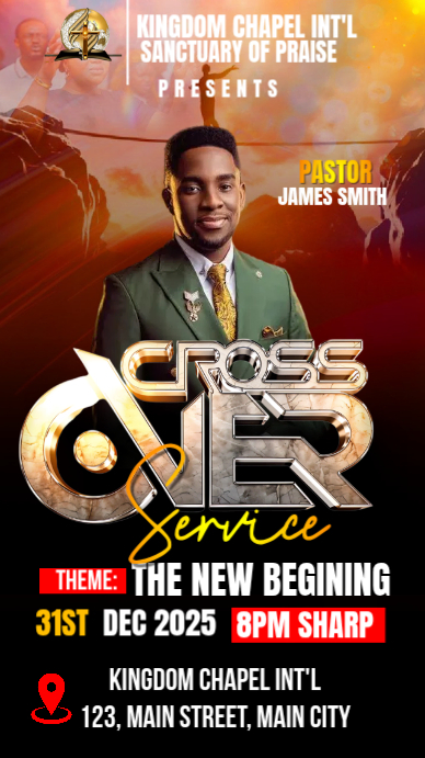 Modèle 31st crossover night church service 2026 | PosterMyWall