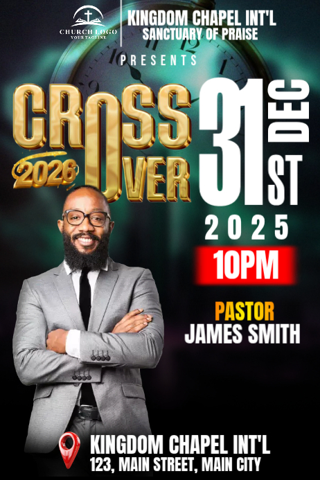 Plantilla de 31st crossover night church service 2026 | PosterMyWall