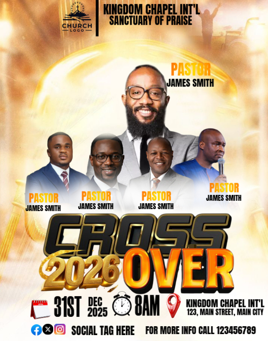 31st crossover night church service 2026 Template | PosterMyWall