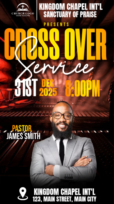 31st crossover night church service 2026 Template | PosterMyWall