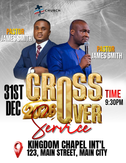 31st crossover night church service 2026 Template | PosterMyWall