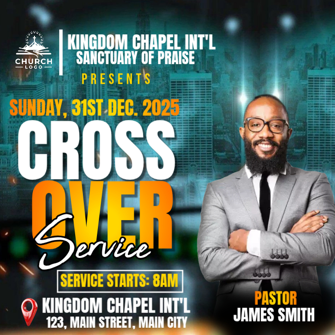 Modèle 31st crossover night church service 2026 | PosterMyWall