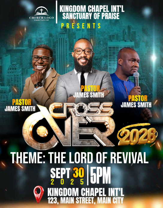 31st crossover night church service 2026 Template | PosterMyWall