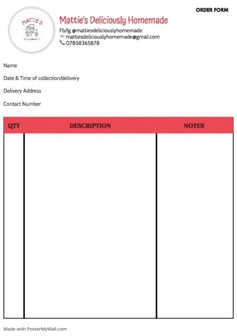 empty order form | PosterMyWall
