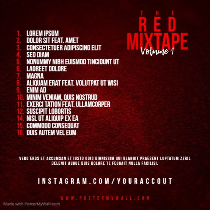 Copy of Red Mixtape Tracklist CD Cover | PosterMyWall