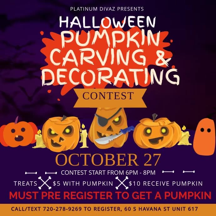 Purple Halloween Pumpkin Carving Contest Squa | PosterMyWall