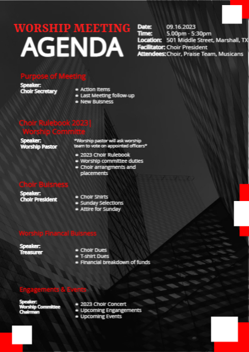 Black Modern Business Meeting Agenda Template | PosterMyWall