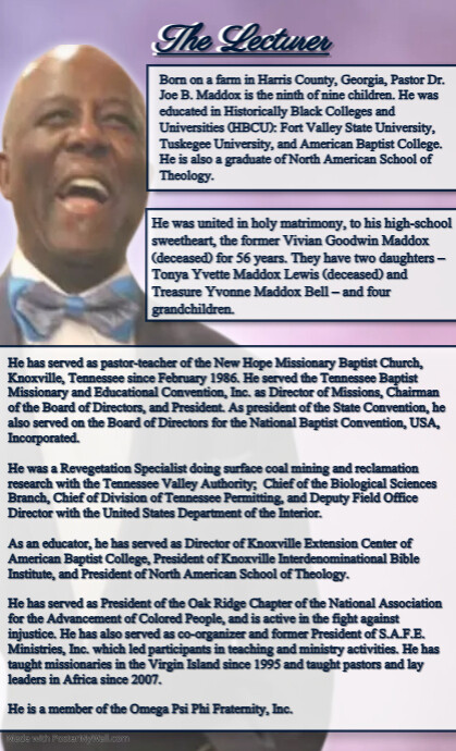 Dr. Joe B. Maddox bio | PosterMyWall