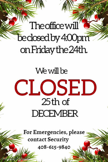 Copy of CHRISTMAS DAY SHOP CLOSED NOTICE TEMPLATE | PosterMyWall