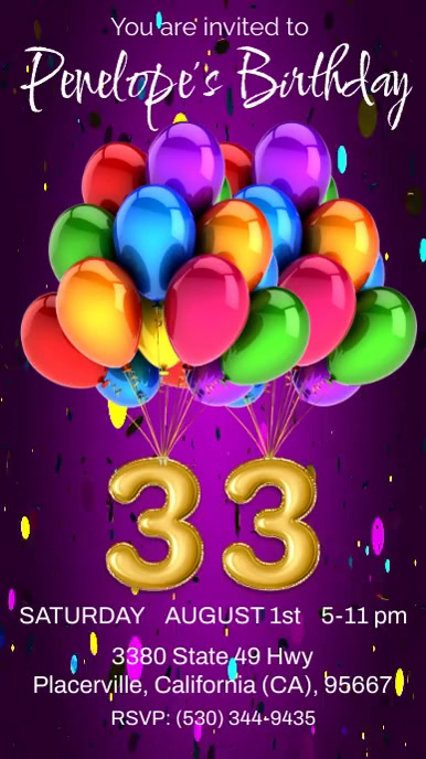 33rd birthday video invitation Template | PosterMyWall