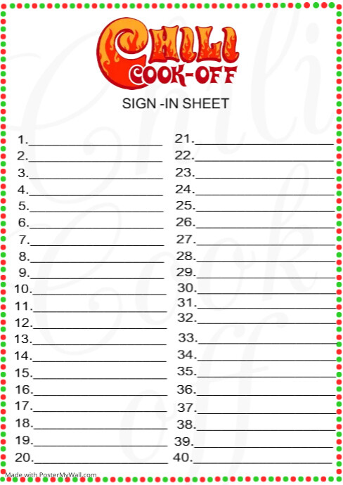 Chili Cook Off Signup List Template | PosterMyWall