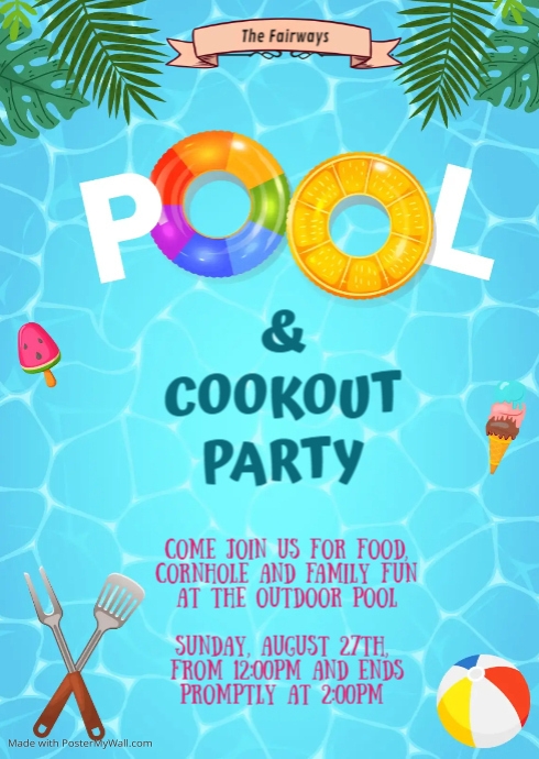 Cookout pool party invitation | PosterMyWall