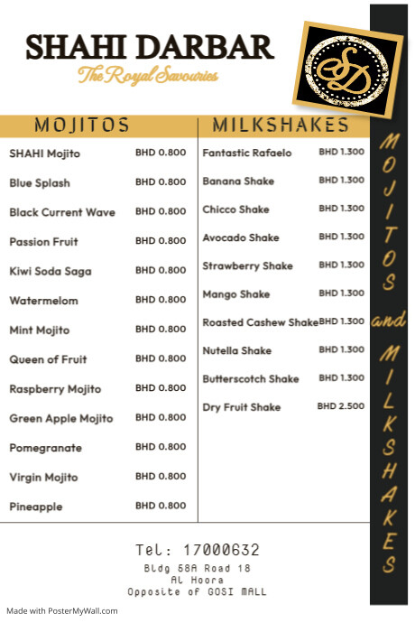 Copy of Shahi Darbar Drinks Menu | PosterMyWall