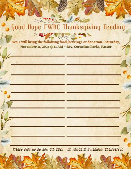 Thanksgiving Guest List Sign up List | PosterMyWall