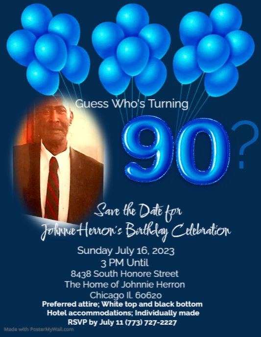 90th Birthday Party Invitation Blue Balloon Postermywall