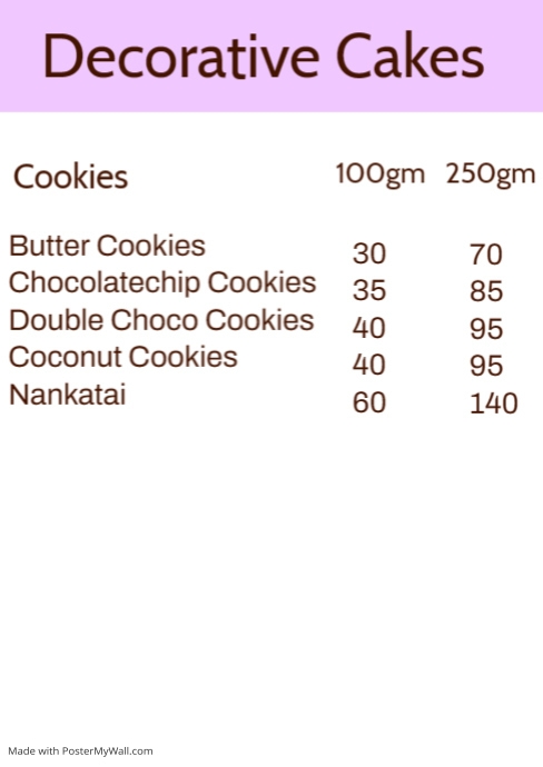 Copy of Bakery Price Pricing List Menu Offers Card (1) | PosterMyWall