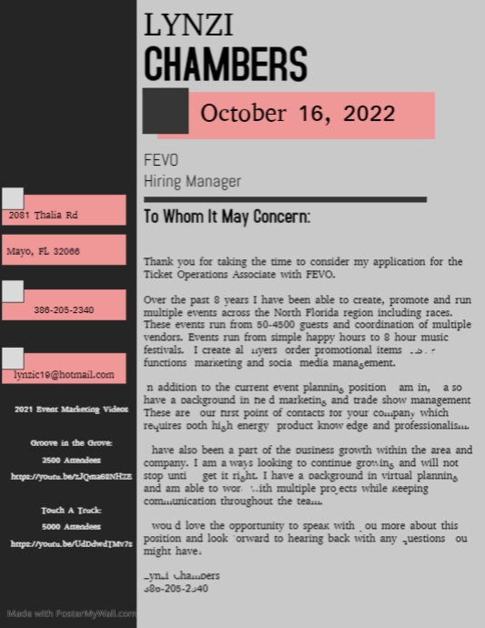 Lynzi Chambers Cover Letter | PosterMyWall
