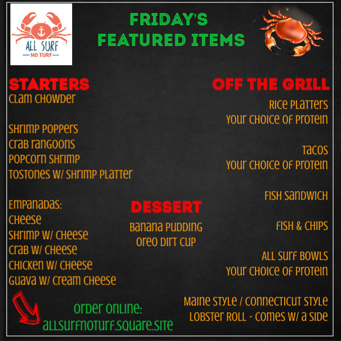 Friday's Menu | PosterMyWall