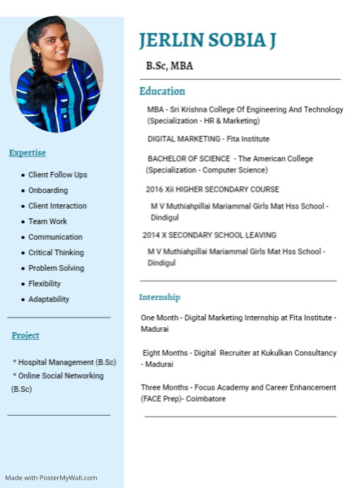 Copy of Jerlin Sobia Resume | PosterMyWall