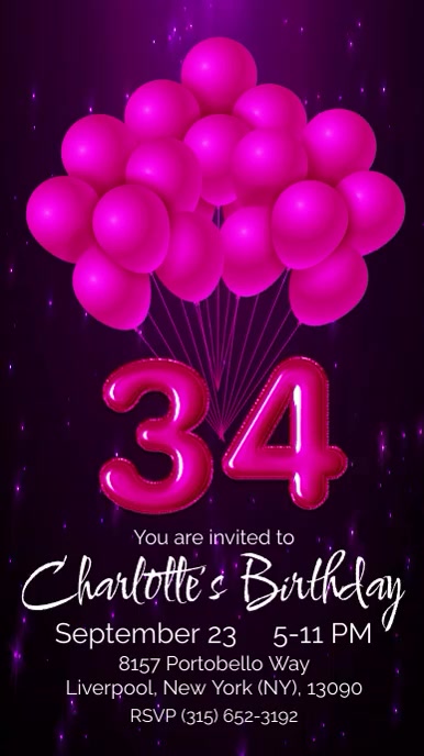 34th birthday party vertical video invitation Template | PosterMyWall