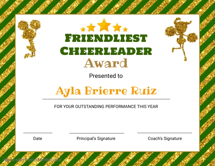 Copy of Green and gold cheerleading certificate (3) | PosterMyWall