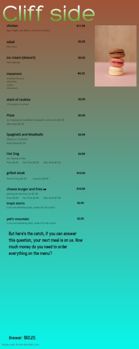 Kent's menu | PosterMyWall