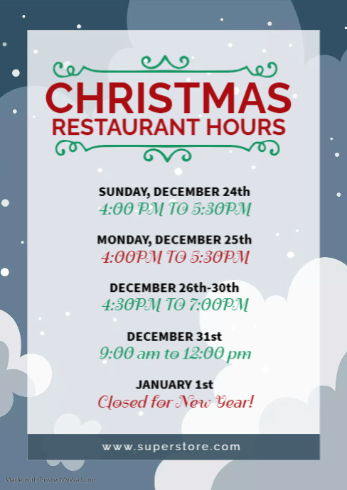 Holiday Opening Hours print template | PosterMyWall
