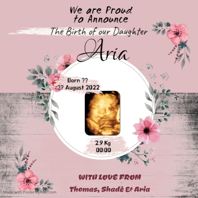 Birth Announcement Birthday | PosterMyWall